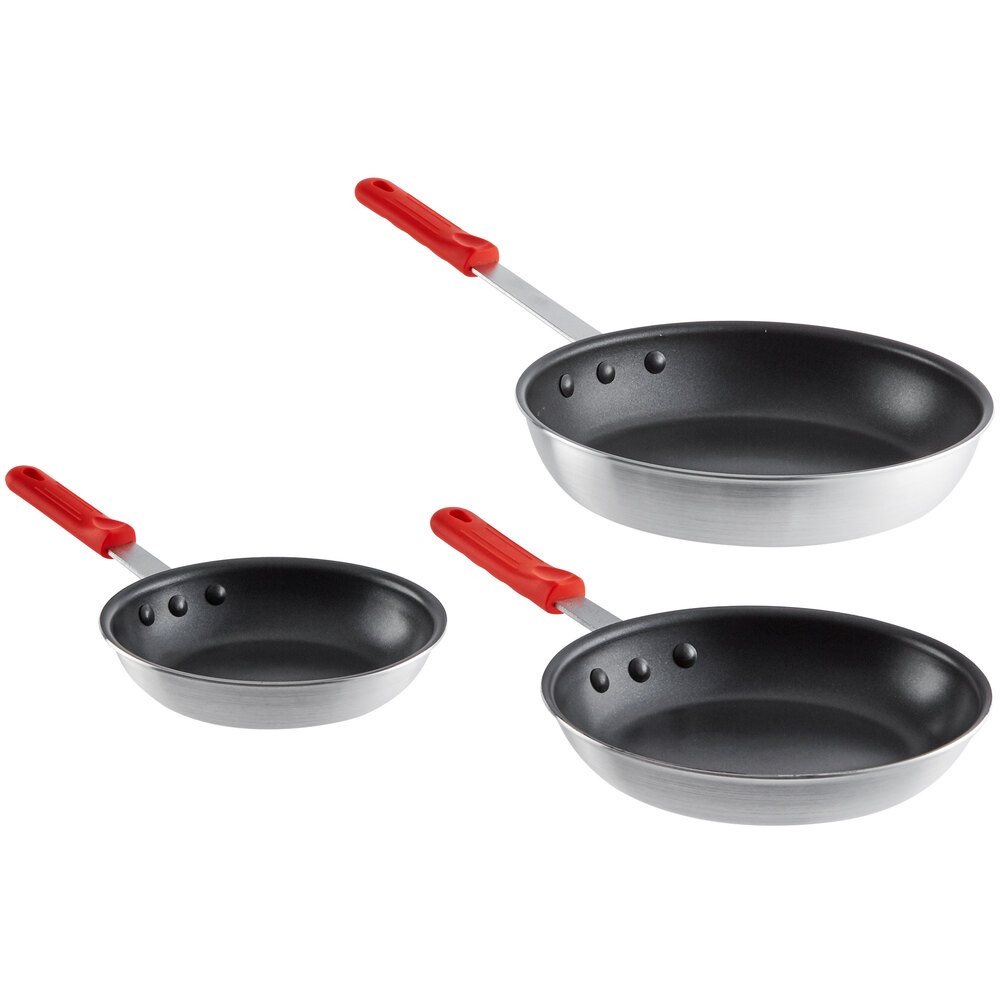 Choice 3-Piece Aluminum Non-Stick Fry Pan Set with Red Silicone Handles ...