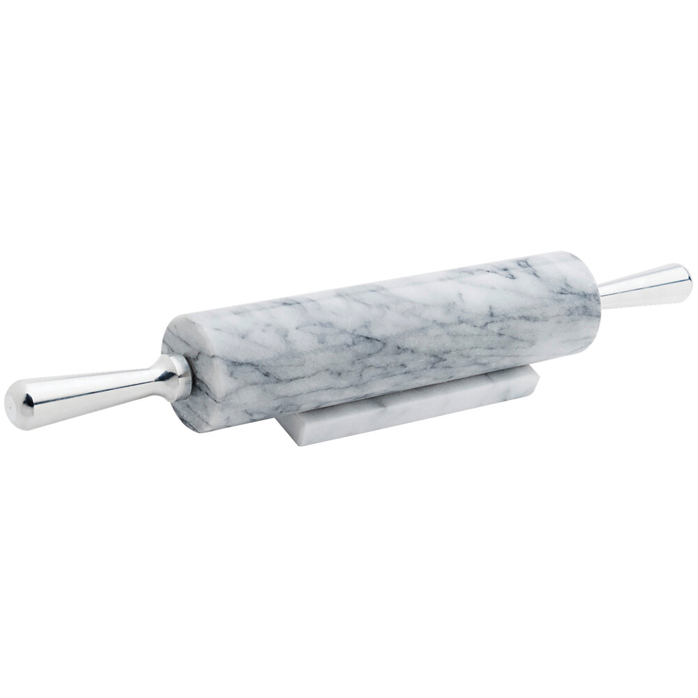 Fox Run 10" White Marble Rolling Pin with Stainless Steel Handles and Base