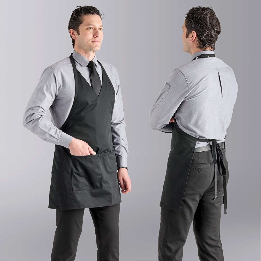 Uncommon Chef 3041 Black Customizable Poly-Cotton Twill V-Neck Tuxedo ...