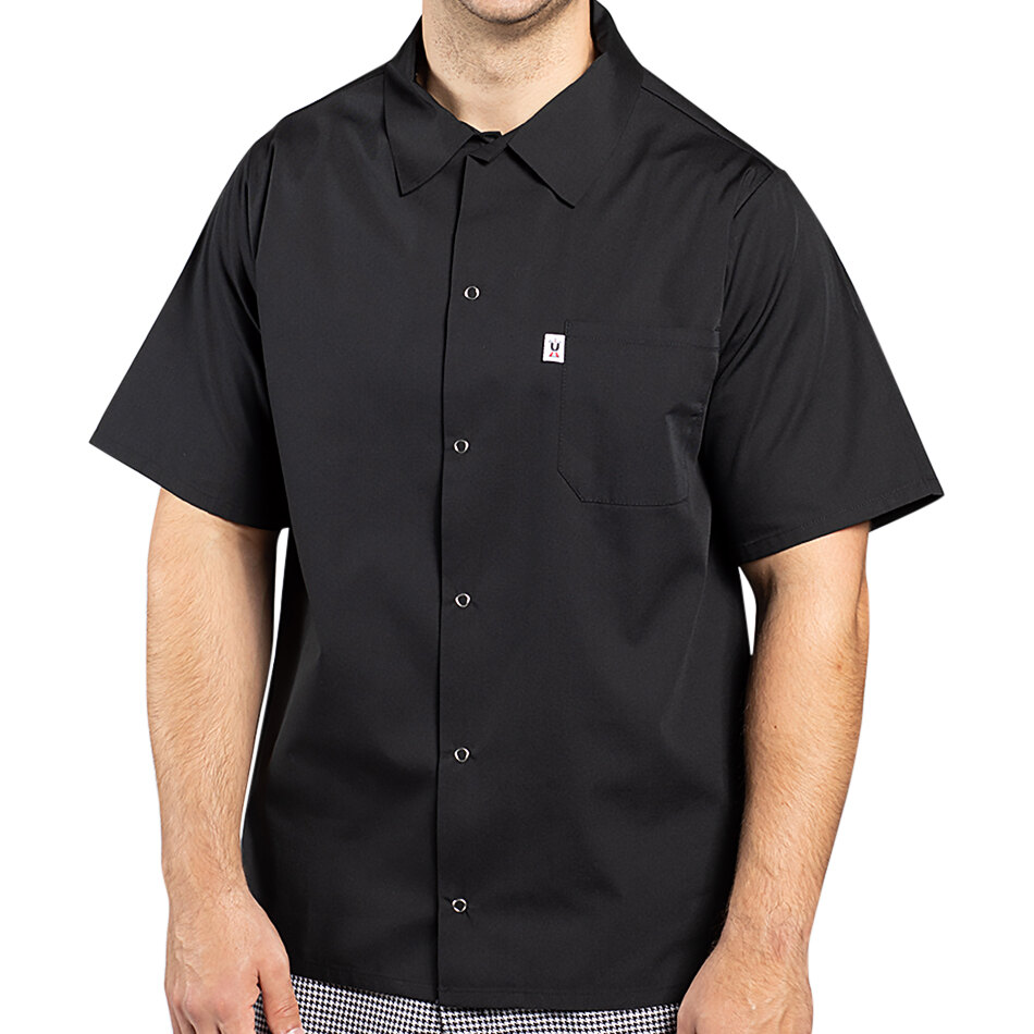 Uncommon Chef 0950 Black Customizable Six Snap Cook Shirt - M