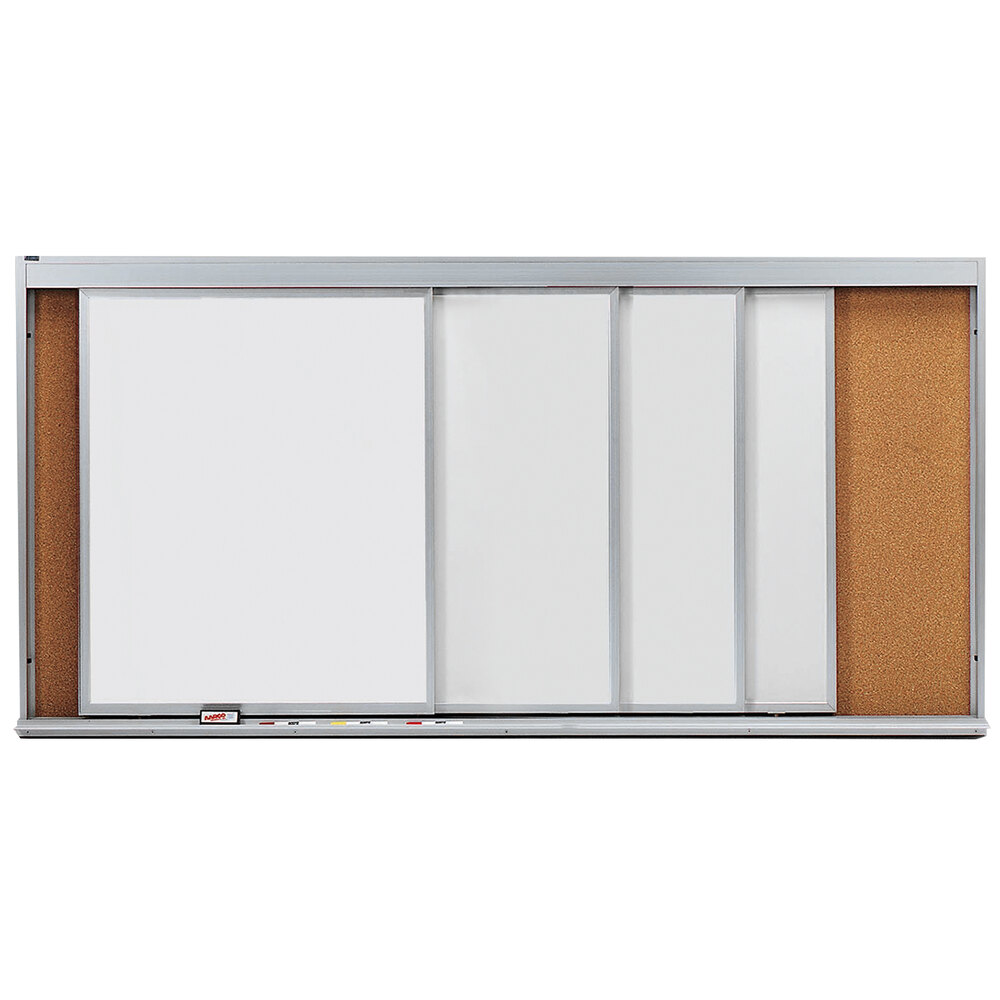 Aarco HSU48-4 96" x 48" Stationary Cork Board With 4 Horizontal Sliding ...