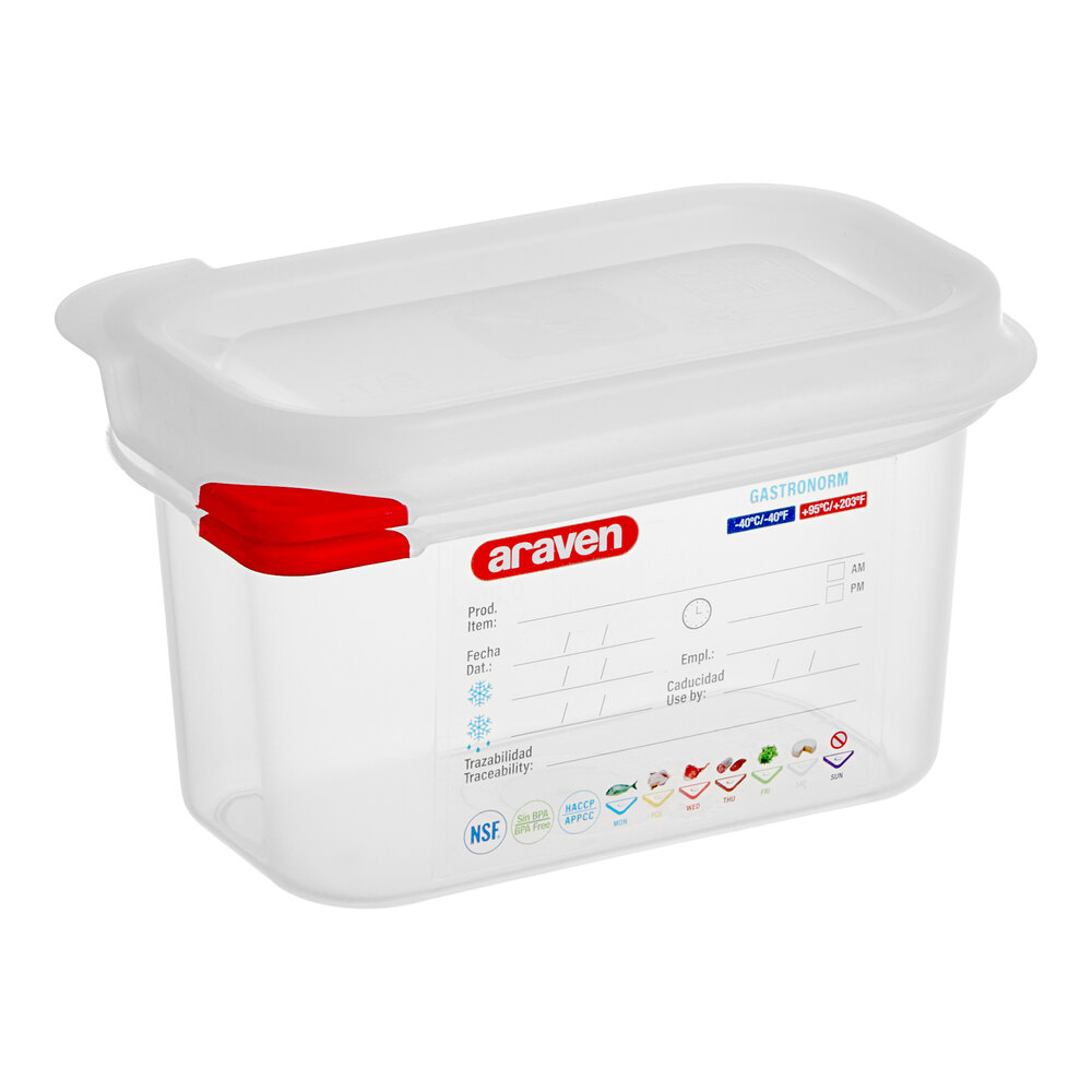 Araven 03021 1/9 Size Translucent Polypropylene Food Pan with Airtight ...