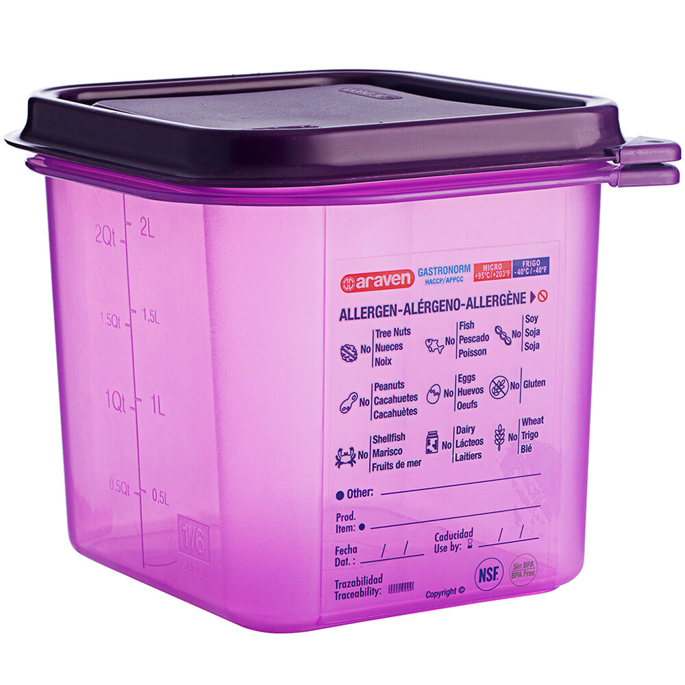Araven 61390 1/6 Size Purple Allergen-Free Polypropylene Food Pan with ...