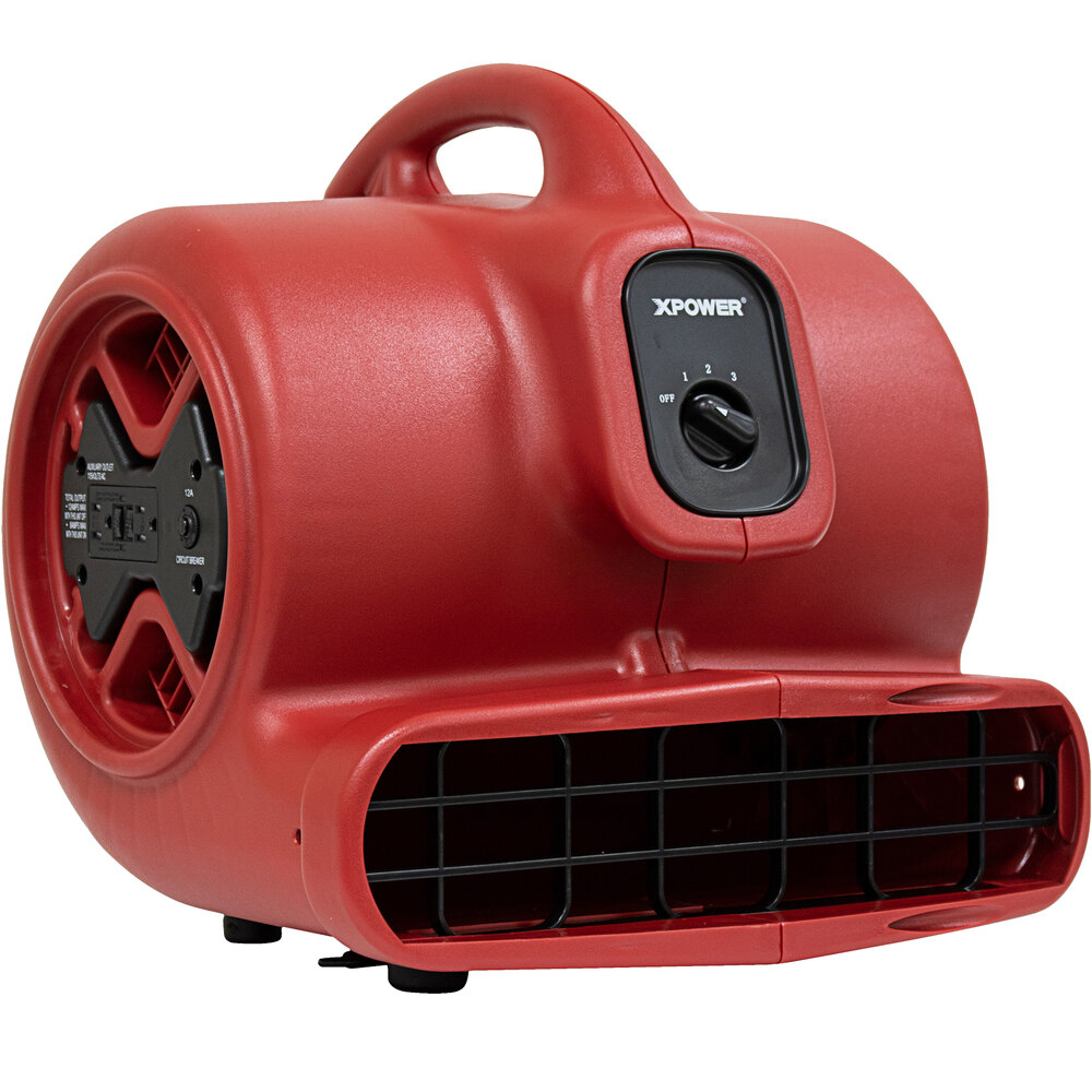 XPOWER X-600A-Red 3-Speed Air Mover with GFCI Power Outlets - 1/3 hp