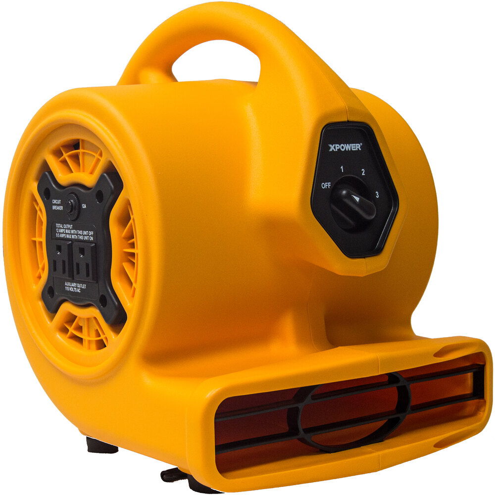 XPOWER P-130A Yellow 3-Speed Compact Air Mover with CFCI Power Outlets ...