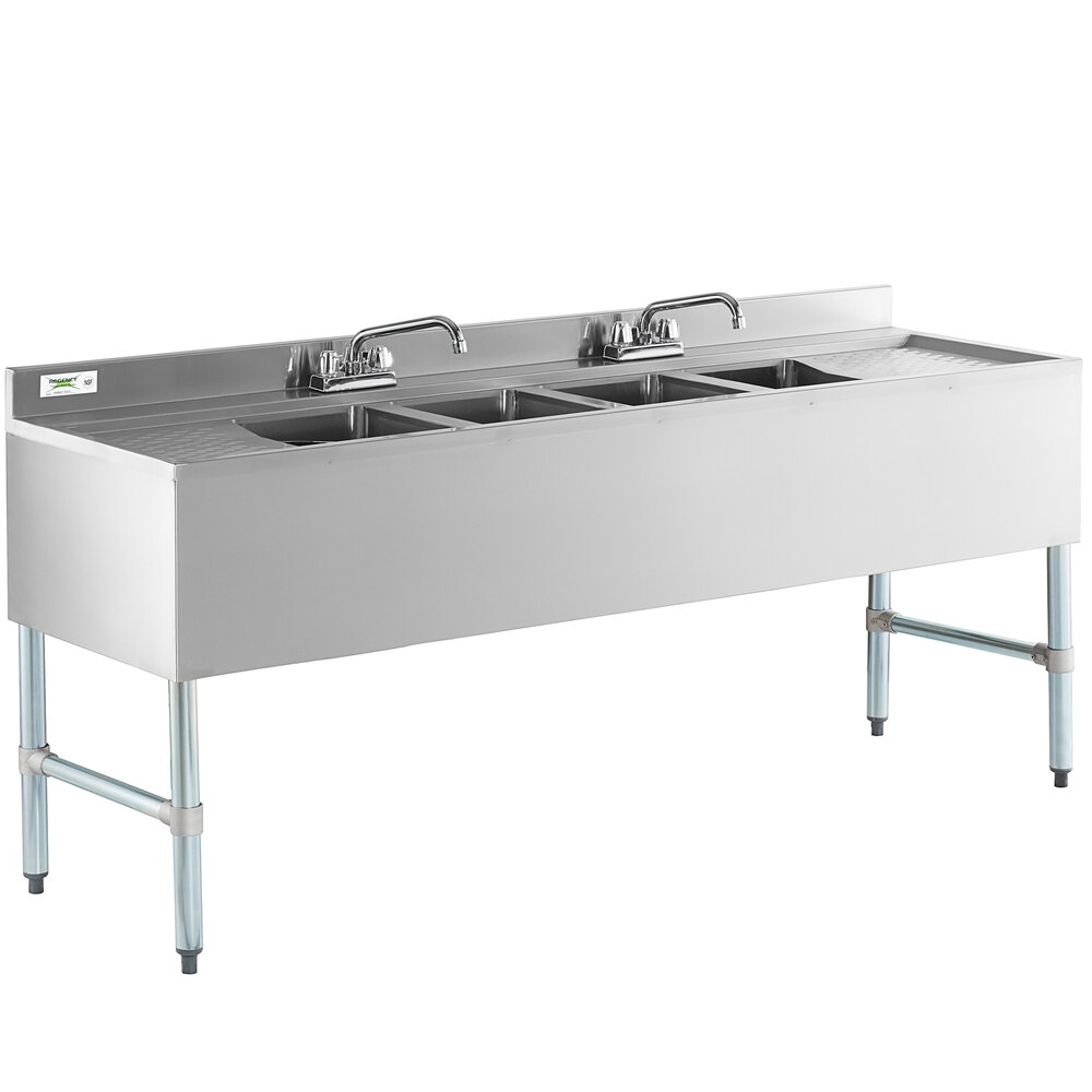 Regency 4 Bowl Underbar Sink with Two Drainboards - 72" x 21"