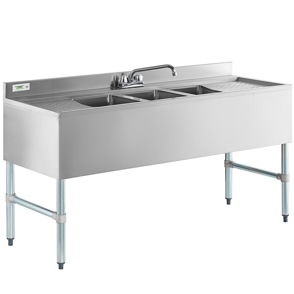 Regency 3 Bowl Underbar Sink with Two Drainboards - 60" x 21"