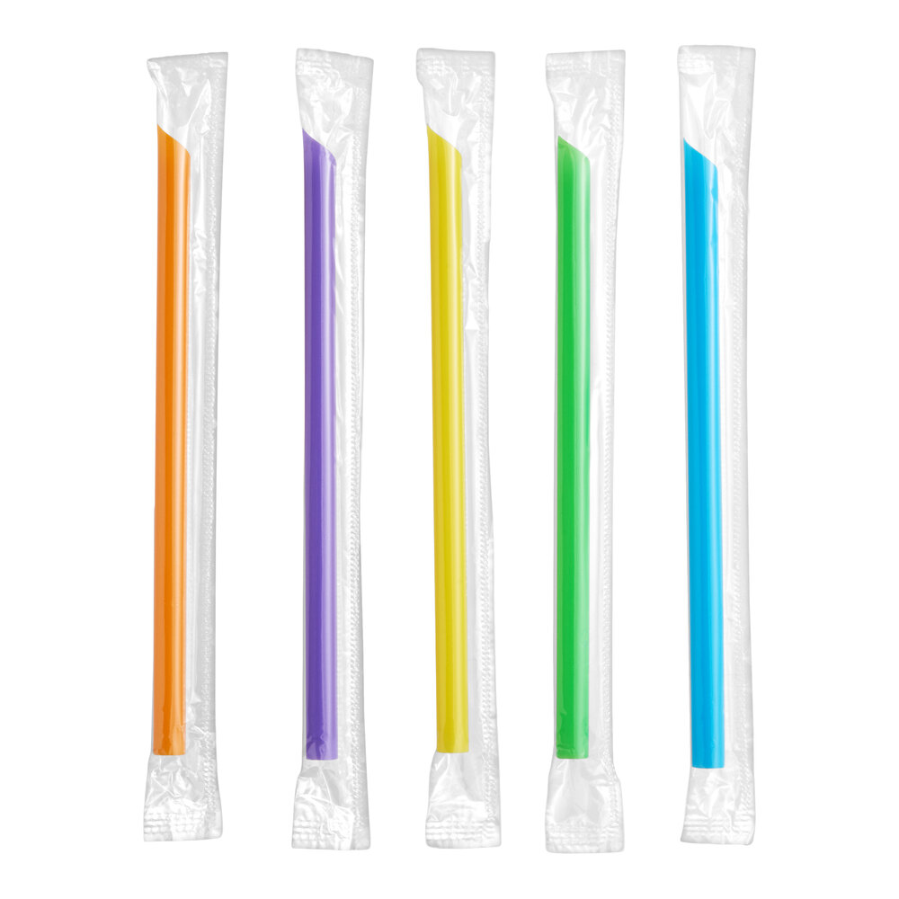 Choice 7 1/2" Neon Pointed Wrapped Straw - 500/Pack