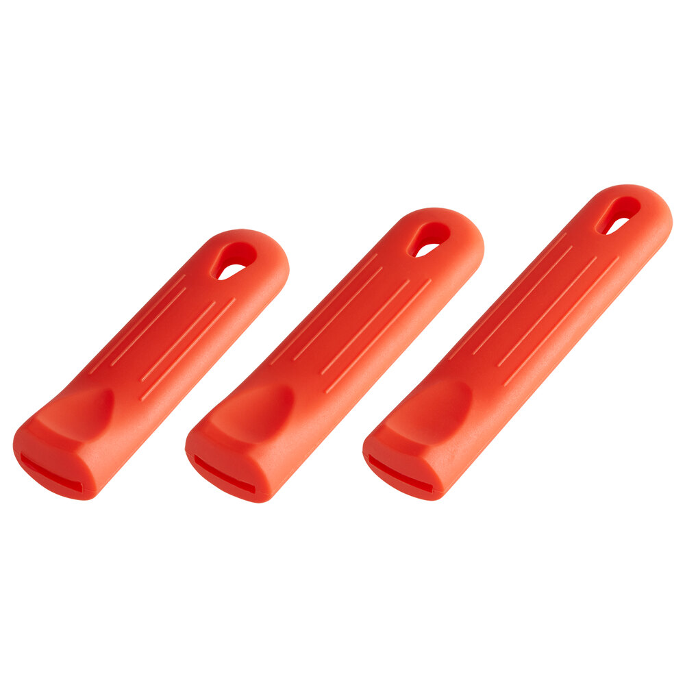 Choice 3-Pack Red Removable Silicone Pan Handle Sleeves for 7" and 8 ...