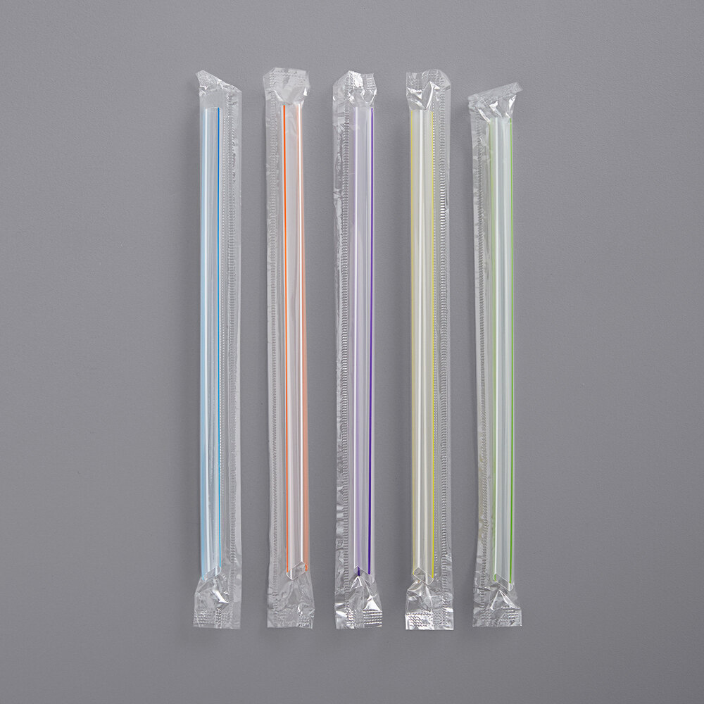 Choice 9" Multicolor Stripe Pointed Wrapped Smoothie Straw - 1,600/Case