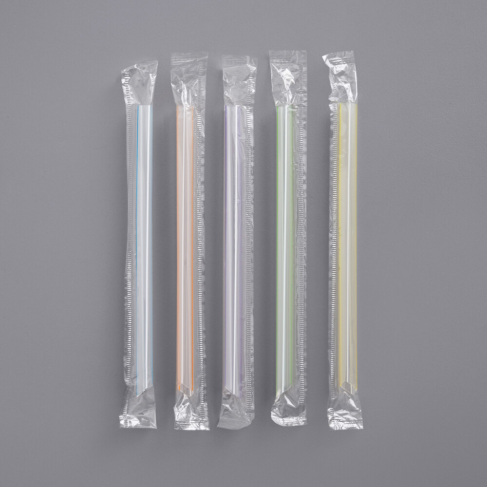 Choice 7 1/2" Multicolor Stripe Pointed Wrapped Straw - 500/Pack