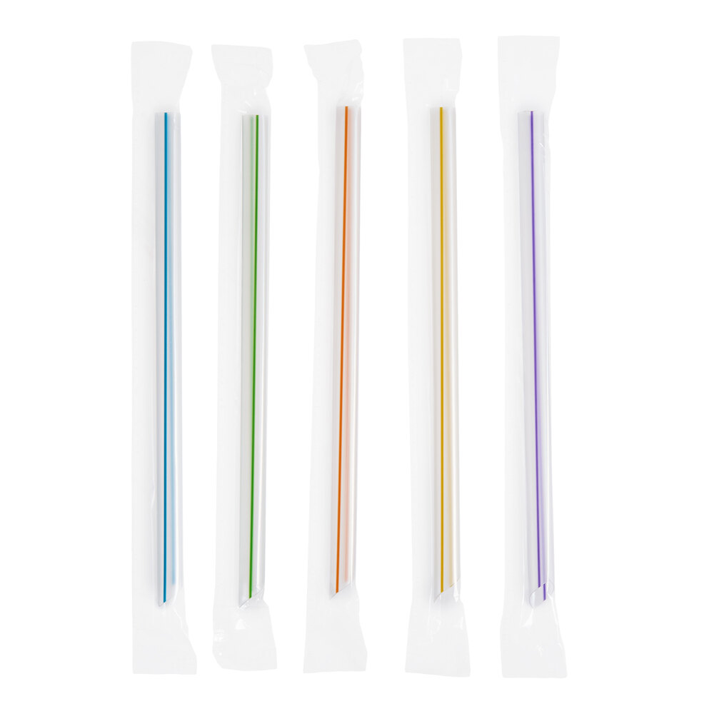 Choice 7 1/2" Multicolor Stripe Pointed Wrapped Straw - 500/Pack