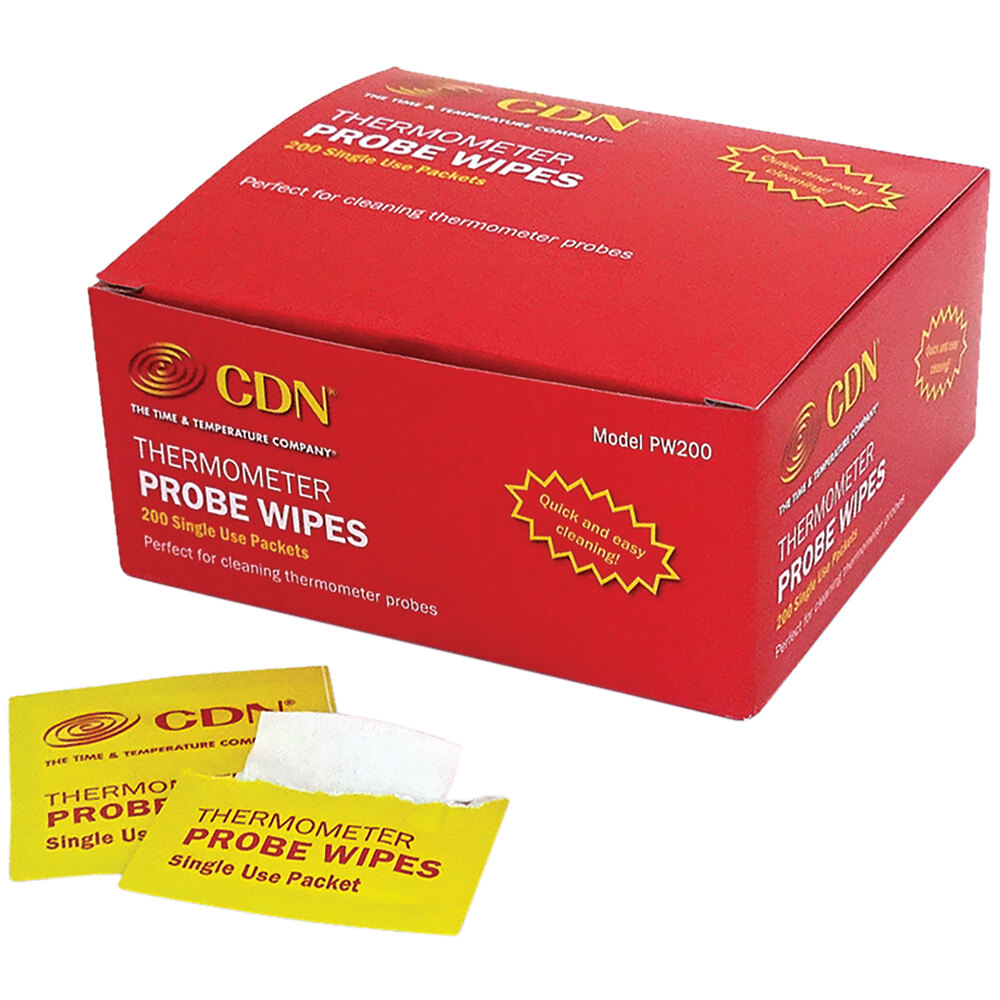 CDN PW200 Anti-Bacterial Thermometer Probe Wipes - 200/Pack