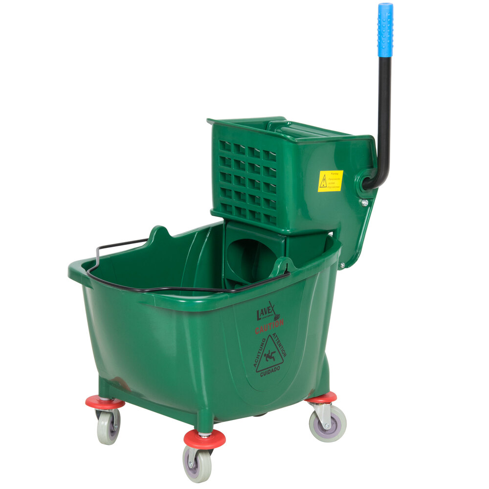 Lavex Janitorial 26 Qt. Green Mop Bucket and Side Press Wringer Combo