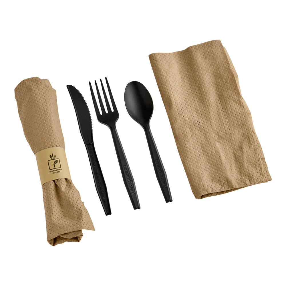 Fineline 42CRFSK.BK Conserveware Pre-Rolled Napkin and Black CPLA ...
