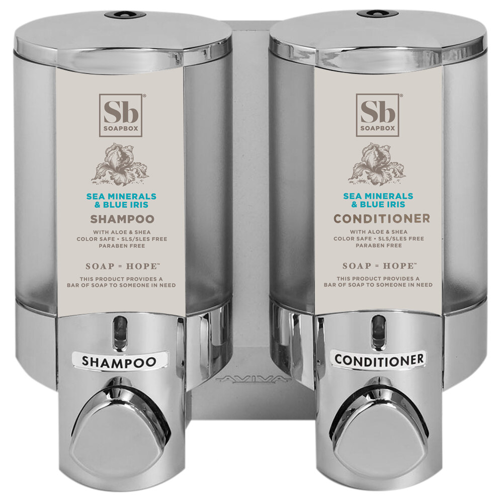 Dispenser Amenities 36244-SPBX Aviva 20 oz. Chrome 2-Chamber Wall ...