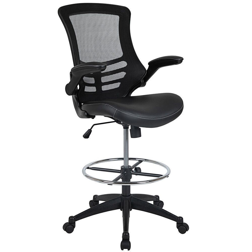 Flash Furniture BL-X-5M-D-BK-LEA-GG Mid-Back Black Mesh Drafting Stool ...
