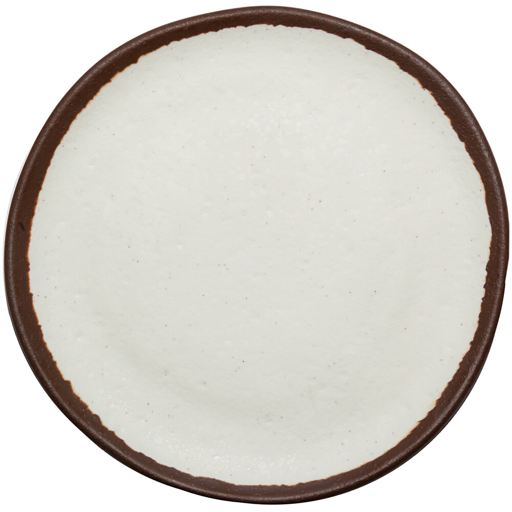 GET Pottery Market Glazed 5 1/2" Cream Coupe Plate with Brown Trim - 48 ...