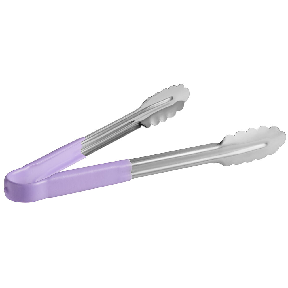 San Jamar ASZTONGS Saf-T-Zone™ 12" Stainless Steel Tongs with Purple ...