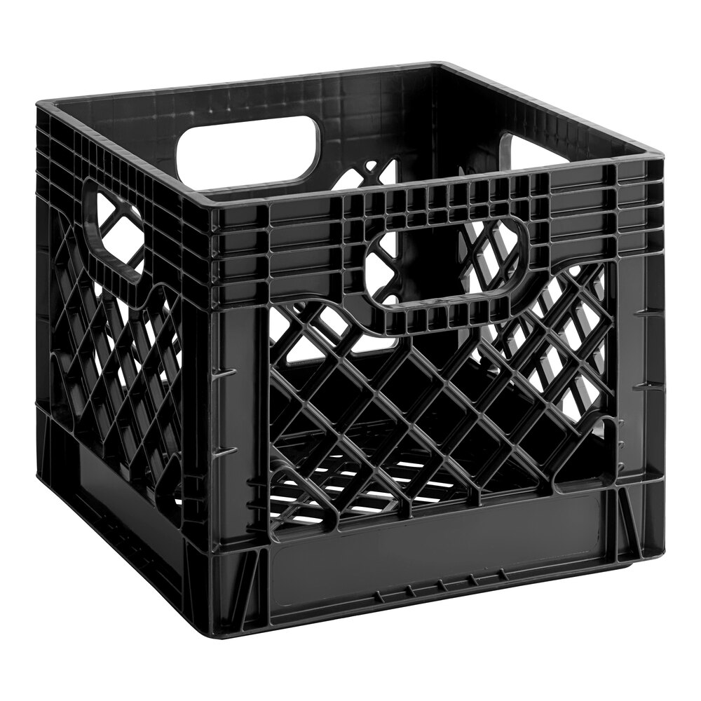 Orbis DY16 Black 16 Qt. Square Milk Crate - 13 1/8" x 13 1/8" x 11"