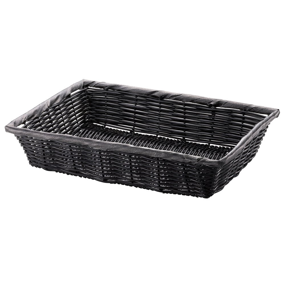 TableCraft 2488 14" x 10" x 3" Black Rectangular Woven Basket