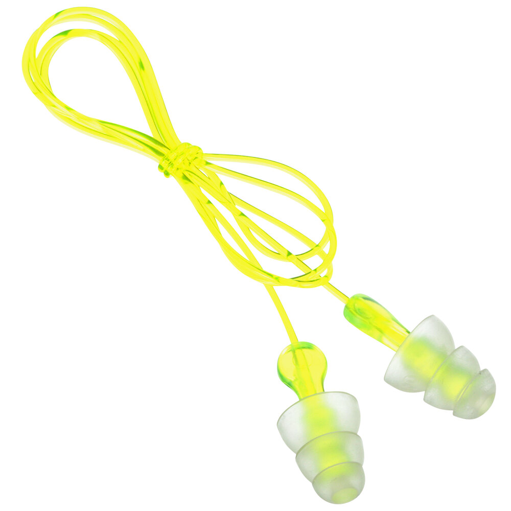 3M P3000 3M Tri-Flange™ Yellow Vinyl Corded Premolded Earplugs - 100/Pack