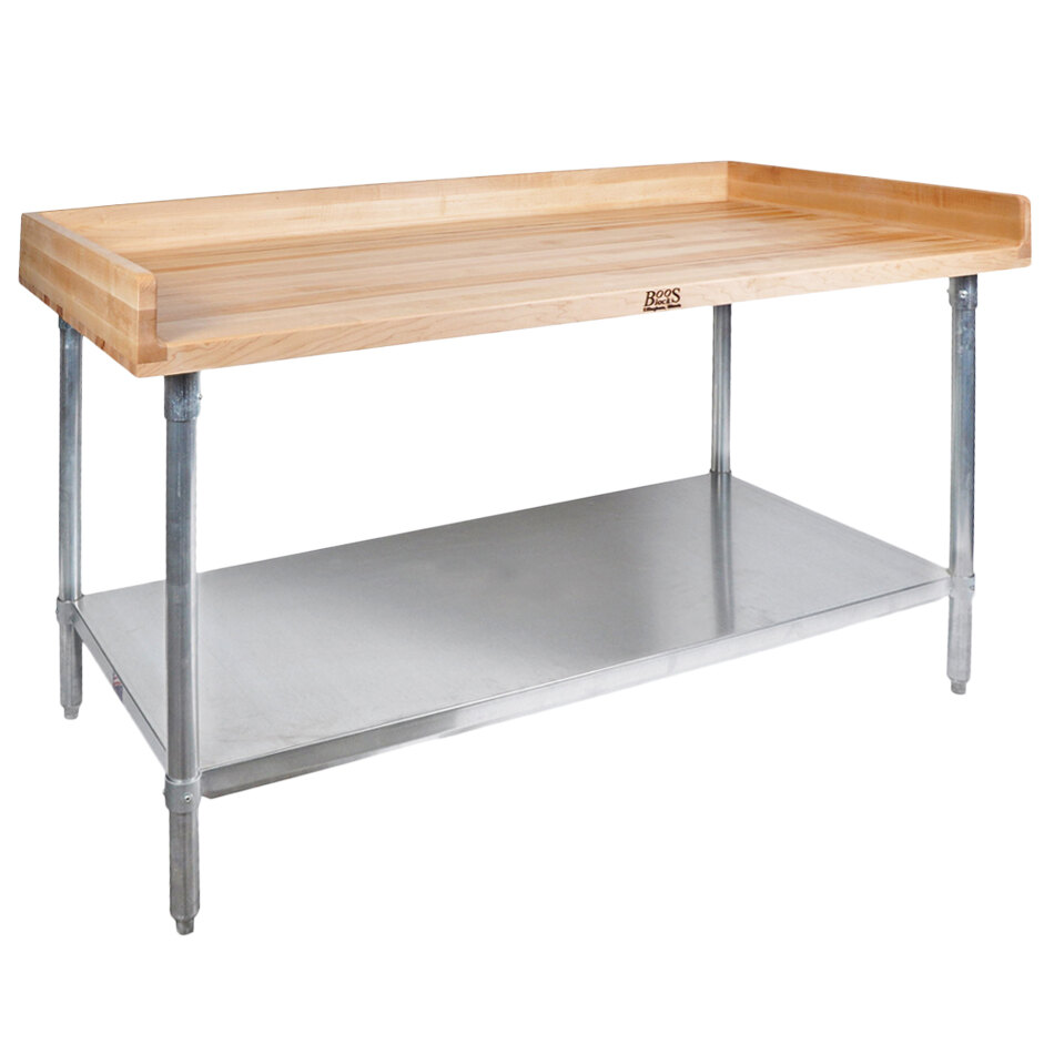 John Boos & Co. DNS09 Wood Top Baker's Table with Galvanized Base and ...