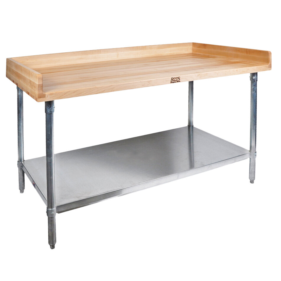 John Boos & Co. DSS07 Wood Top Baker's Table with Stainless Steel Base ...