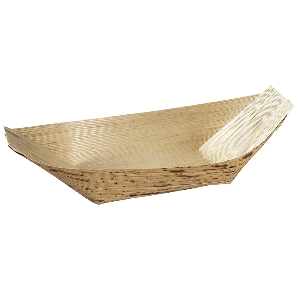 Solia VO13011 7" x 4" x 1 1/2" Bamboo Leaf Boat Dish - 1,000/Case