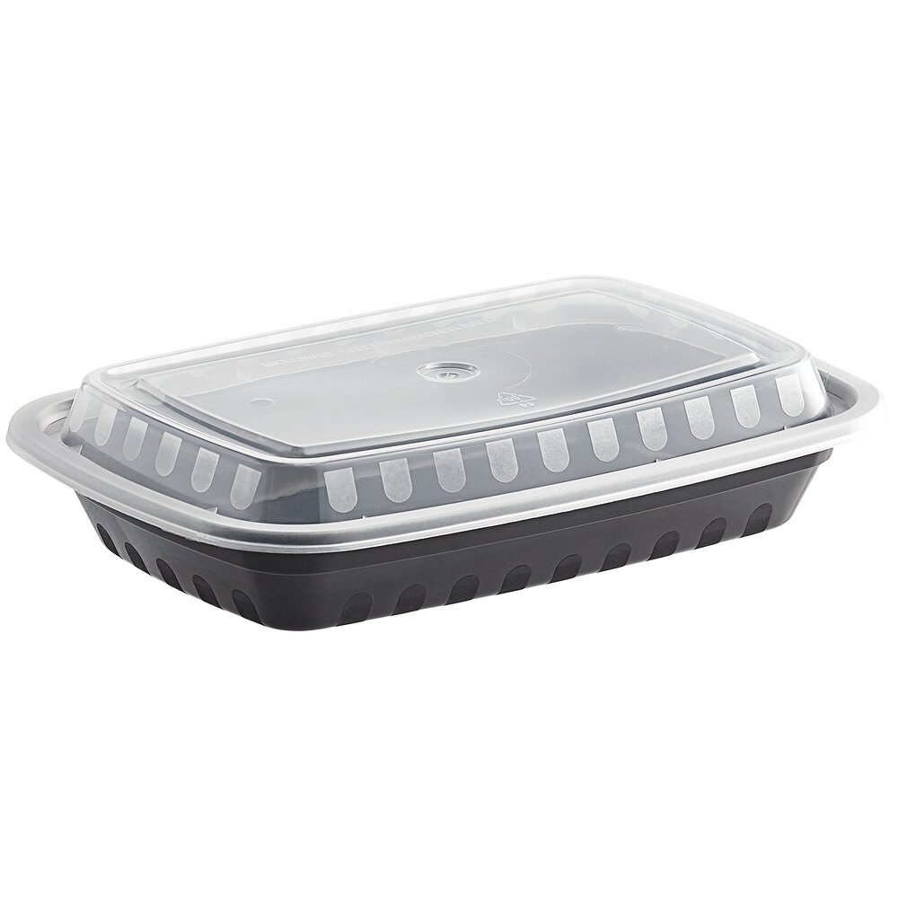 Choice 16 oz. Black Rectangular Microwavable Heavy Weight Container ...