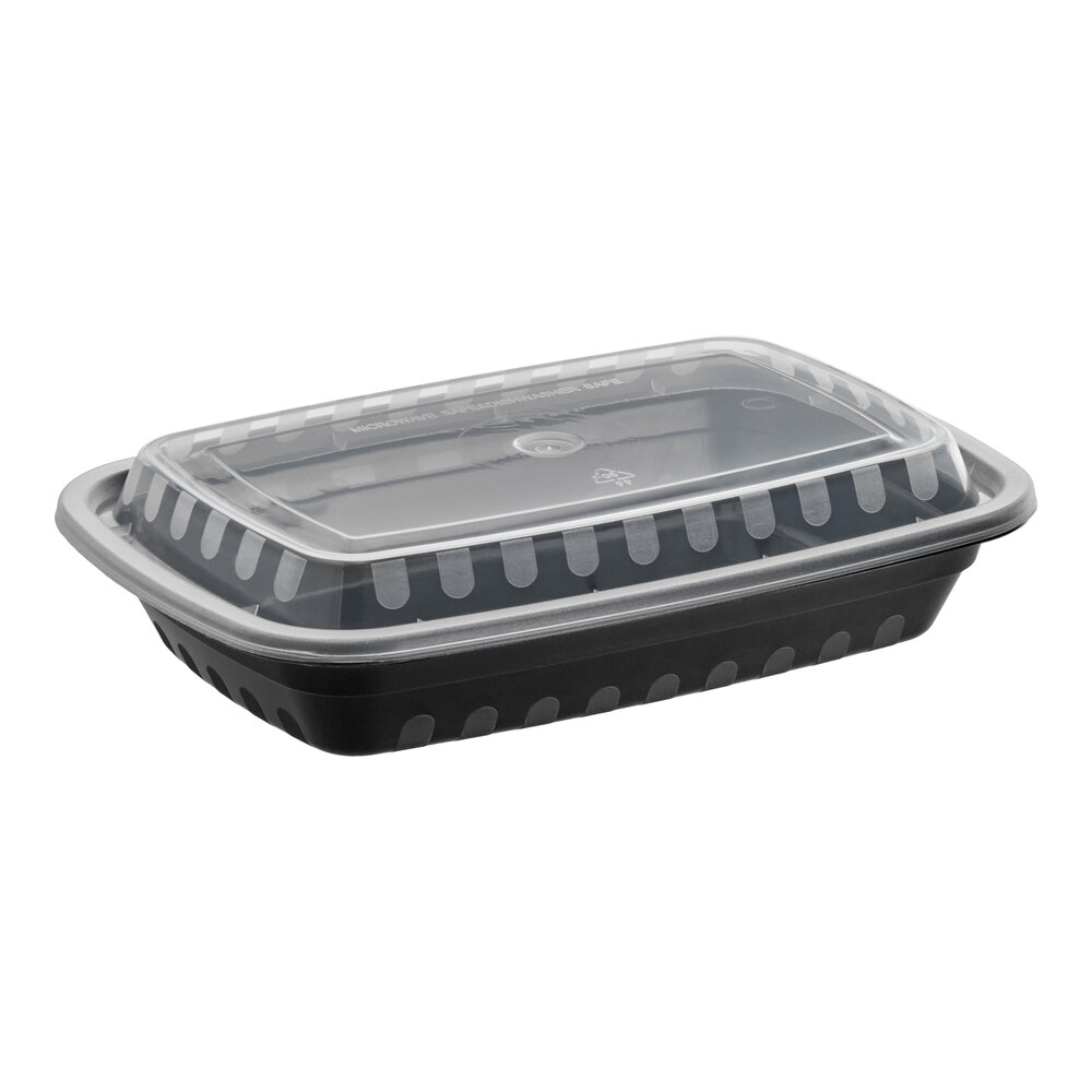 Choice 16 oz. Black Rectangular Microwavable Heavy Weight Container ...