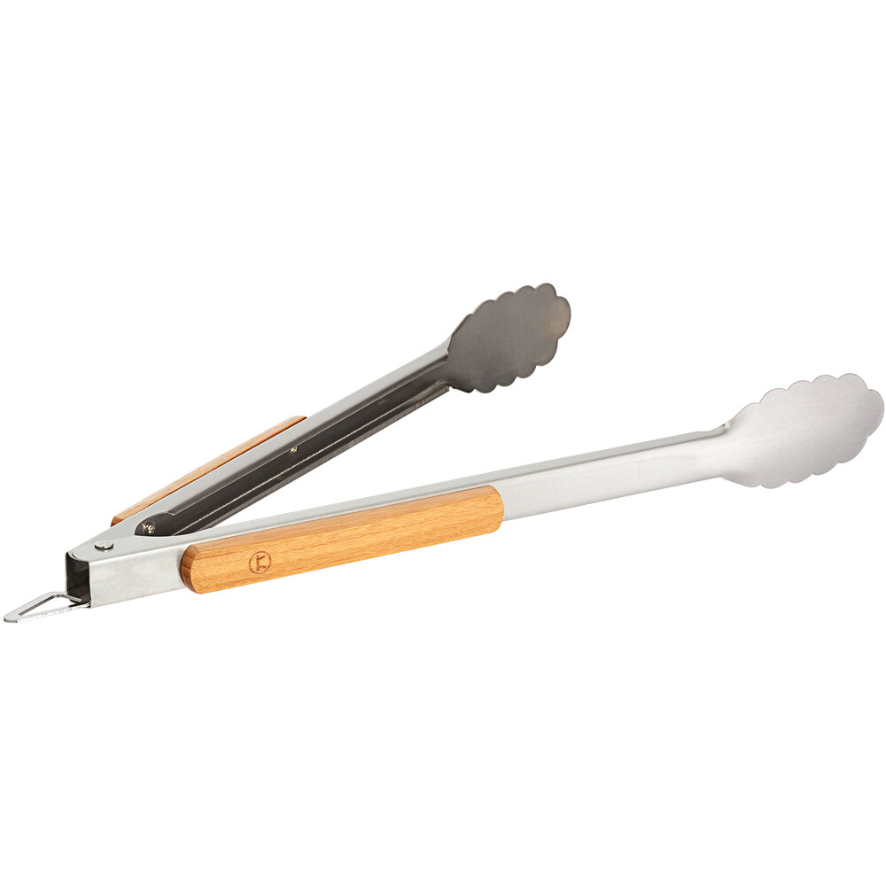 Outset® QV20 17 1/2" Stainless Steel Tongs with Bamboo Handles
