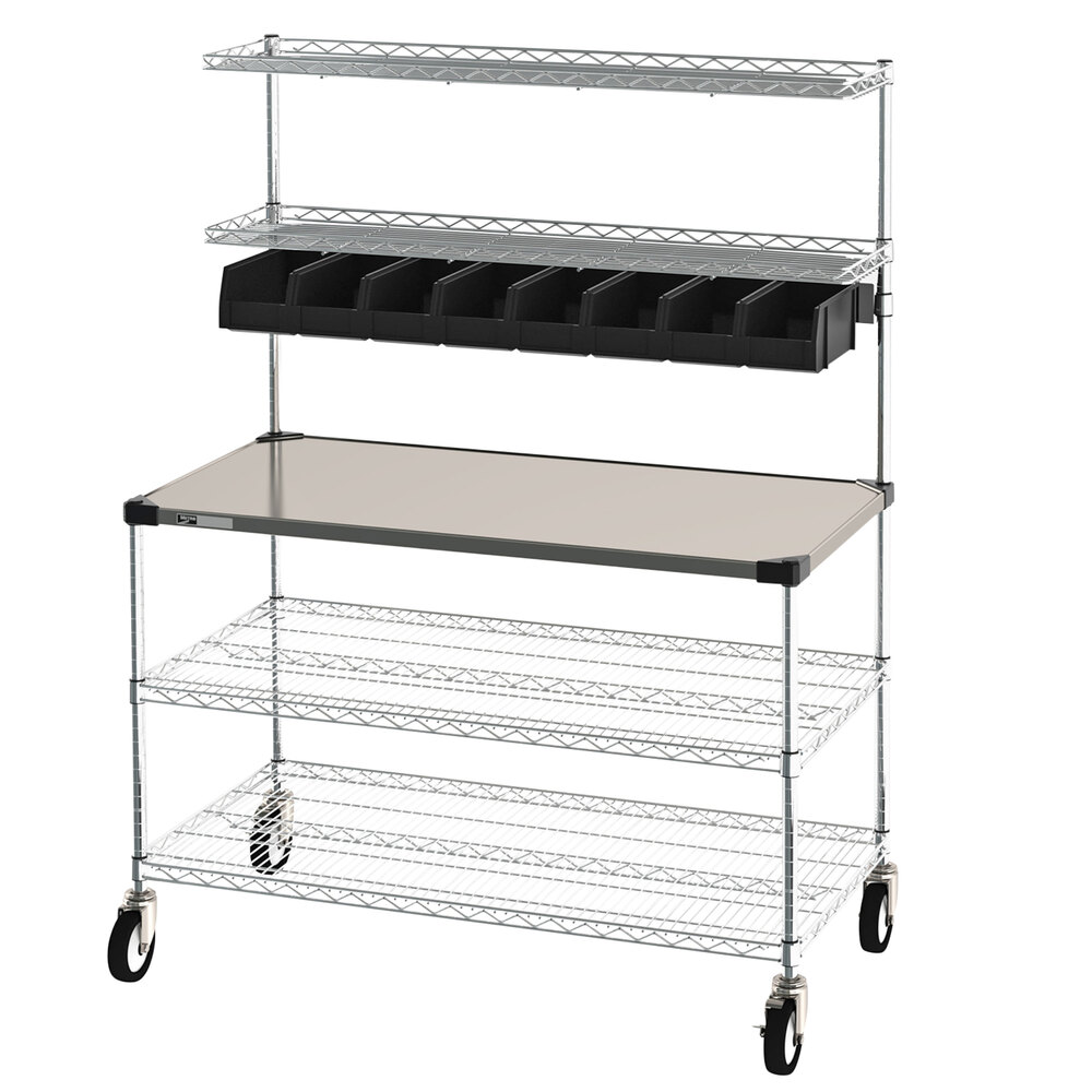 Metro CR2448DSS Drive-Thru Order Staging Prep Cart with Wire Shelving ...