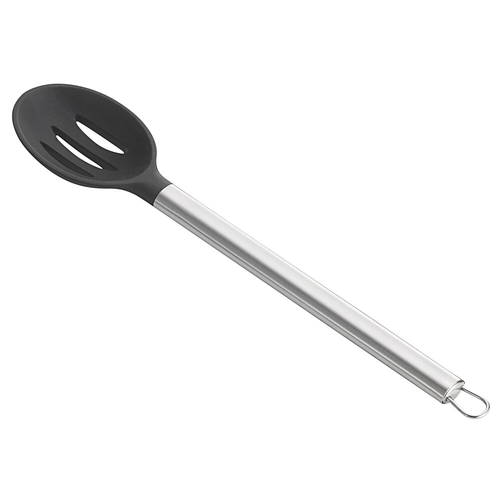 Tablecraft CW401 13" Slotted High Heat Black Silicone Spoon with ...