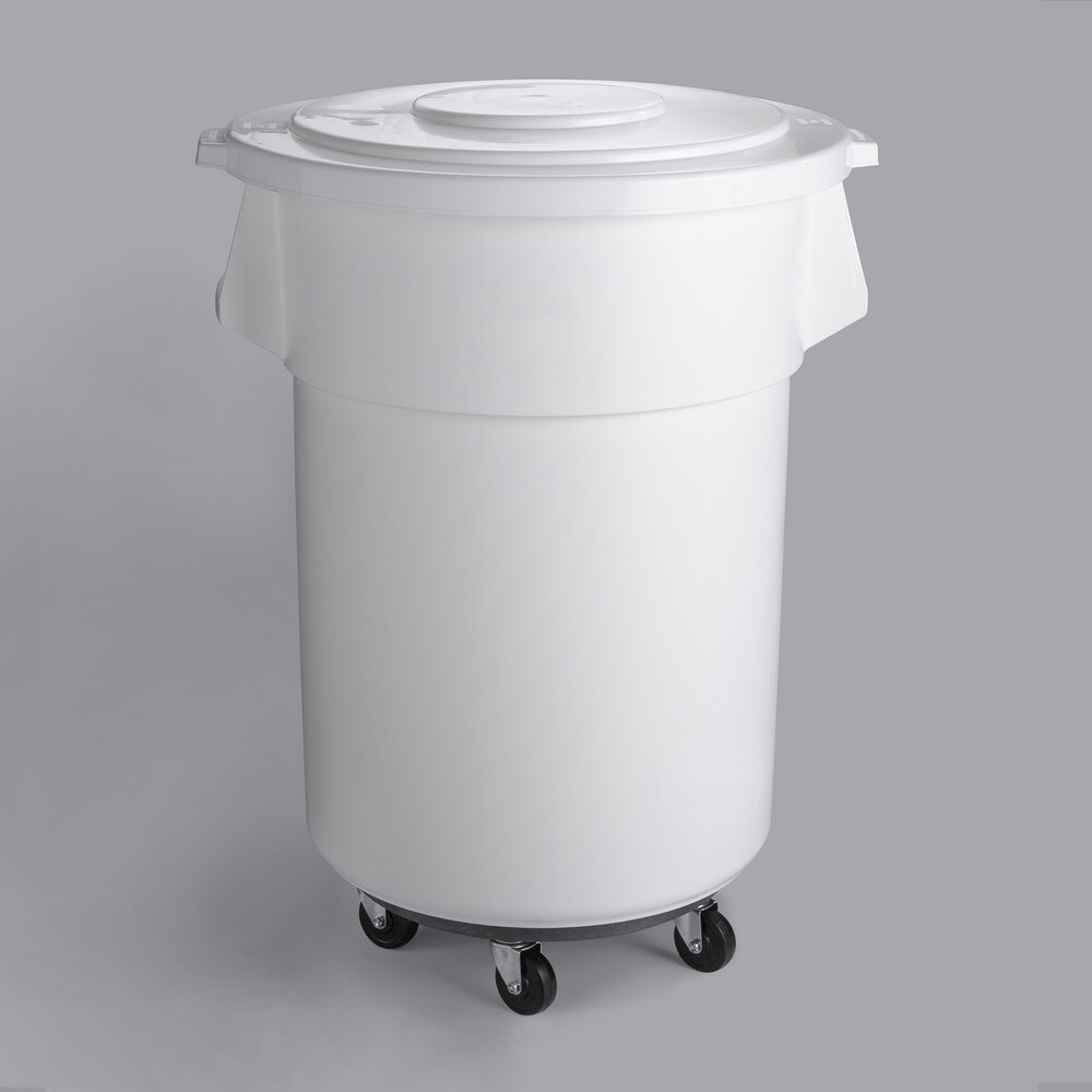 55 Gallon / 880 Cup White Round Mobile Ingredient Storage Bin with ...