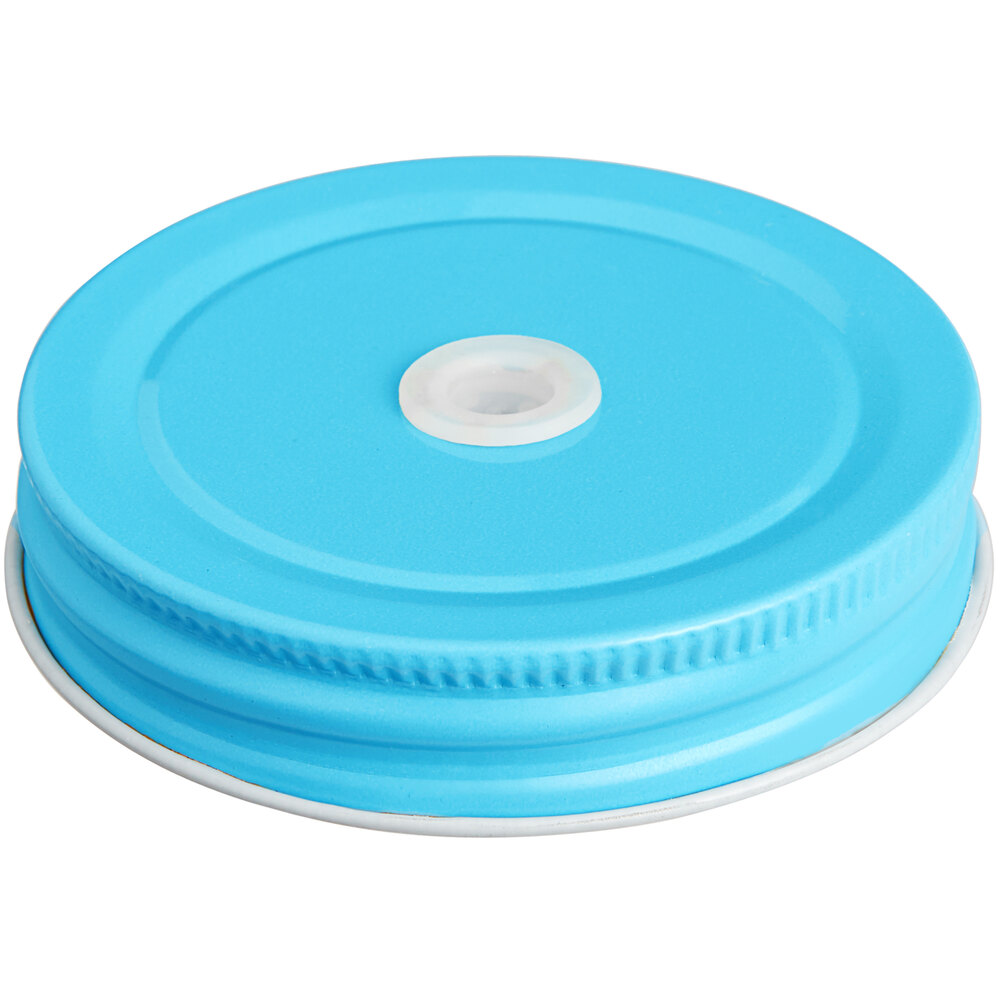 Acopa Rustic Charm Light Blue Metal Drinking Jar Lid with Straw Hole ...