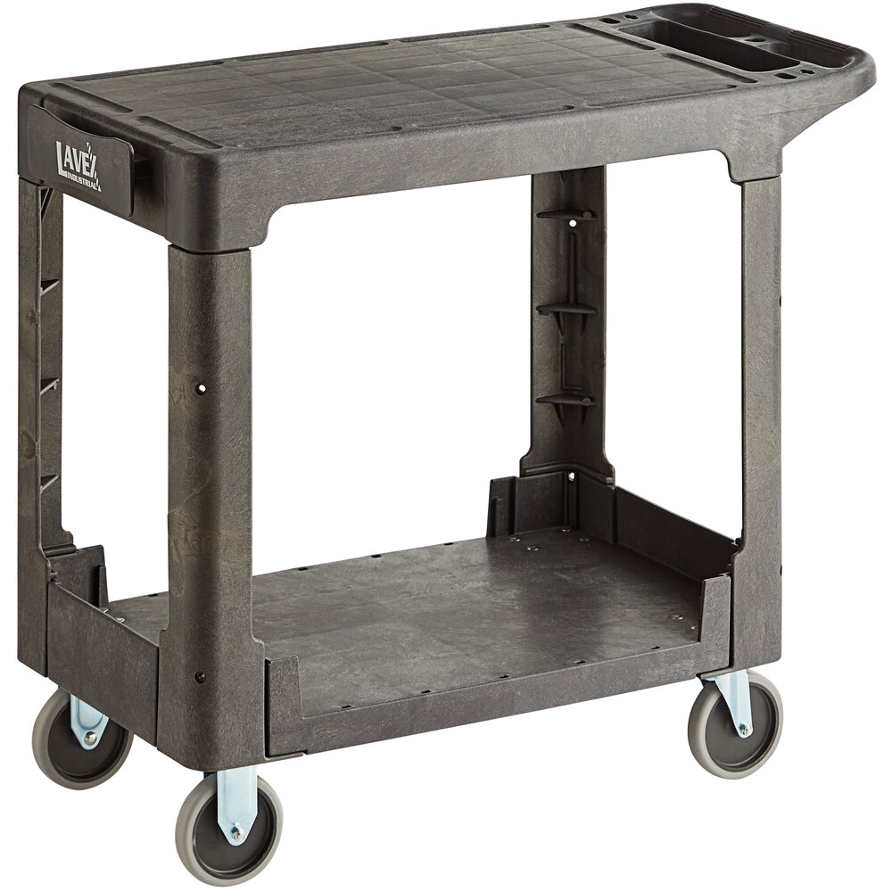 Lavex Medium Black 2-Shelf Utility Cart with Flat Top and Built-In Tool ...