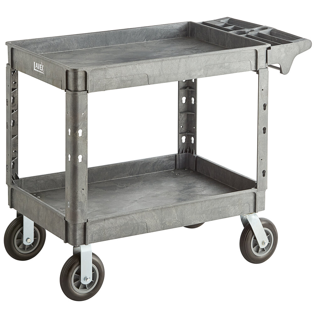 Lavex Industrial Large Gray 2-Shelf Utility Cart with Premium Handle ...