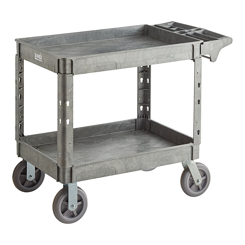 Lavex Large Gray 2-Shelf Utility Cart with Premium Handle, Built-In ...