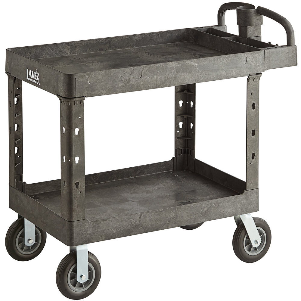Lavex Industrial Large Black 2-Shelf Utility Cart with Ergonomic Handle ...