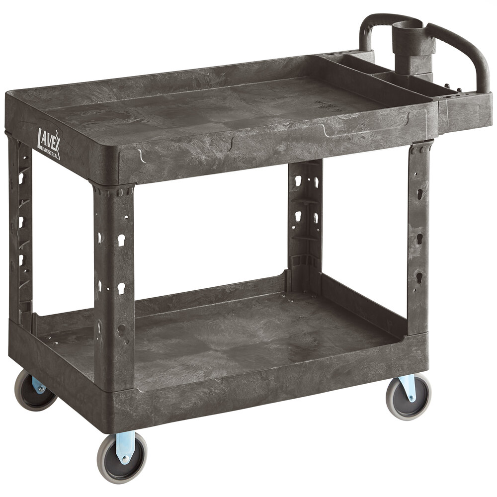 Lavex Large Black 2-Shelf Utility Cart with Ergonomic Handle and Built ...