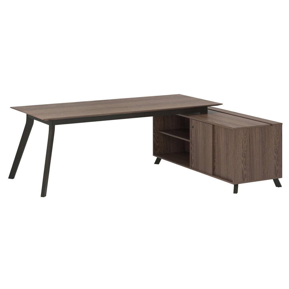 Bridgeport 9291196COM V-1 Brown Oak L-Shaped Desk with Connecting ...