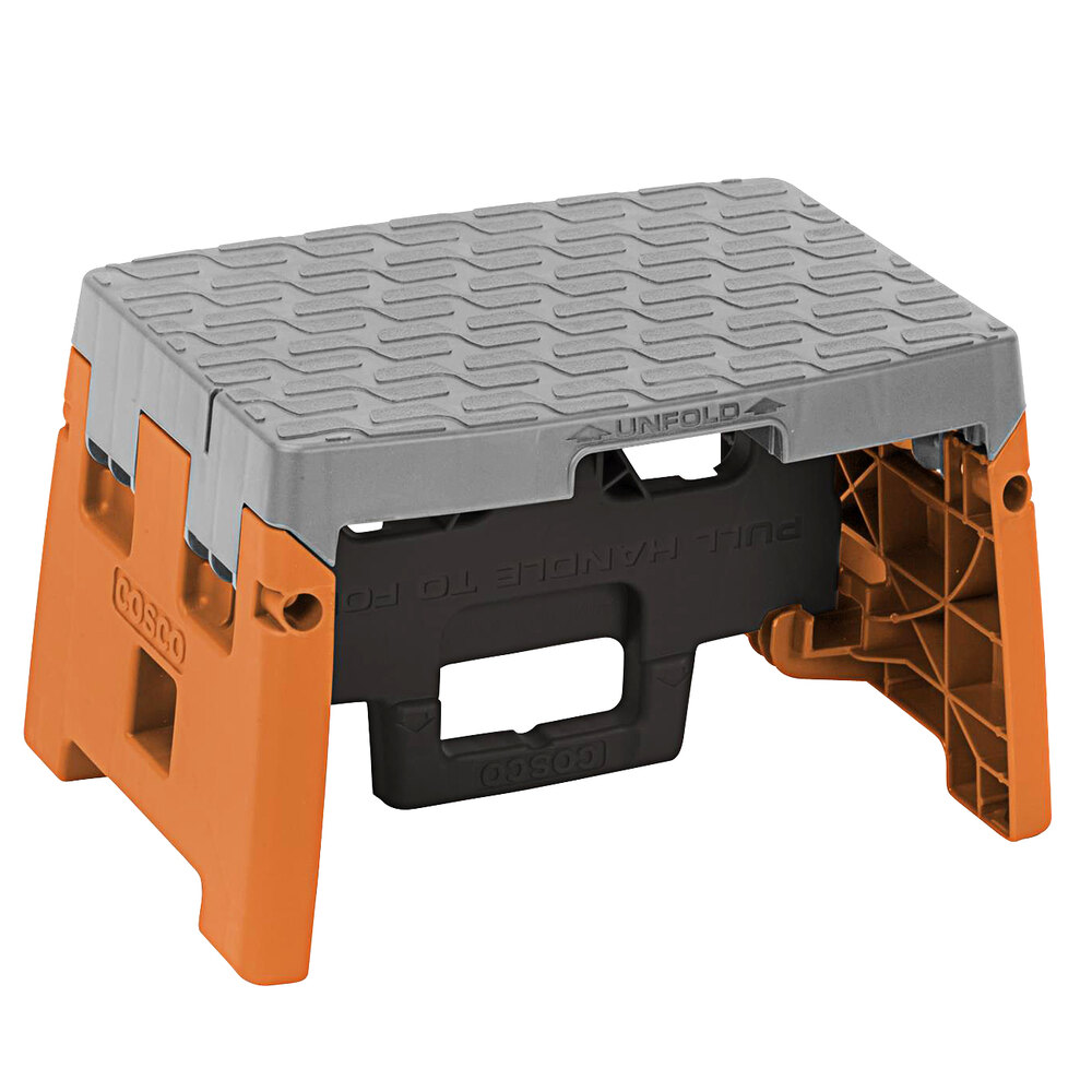 Cosco 11903BGO1E 1-Step Black, Orange, and Gray Molded Folding Step Stool