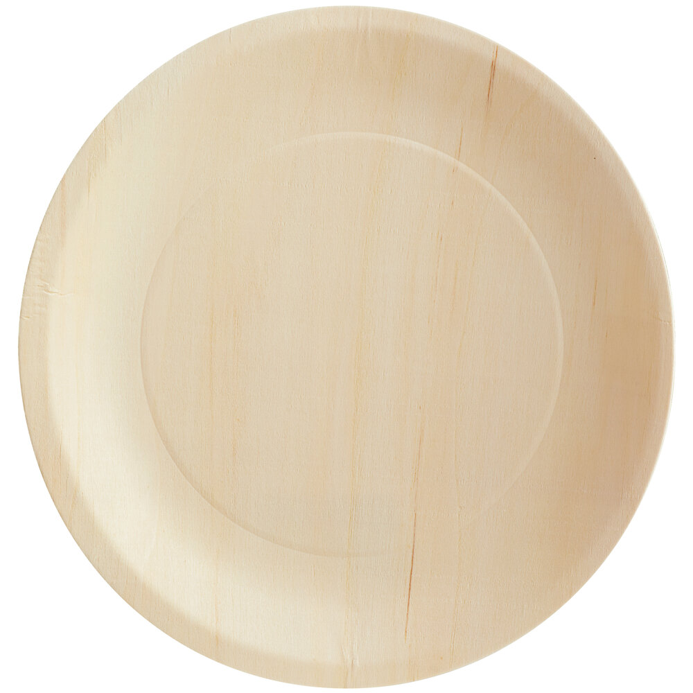 Bulk 10" Wooden Round Plates - Compostable, EcoChoice