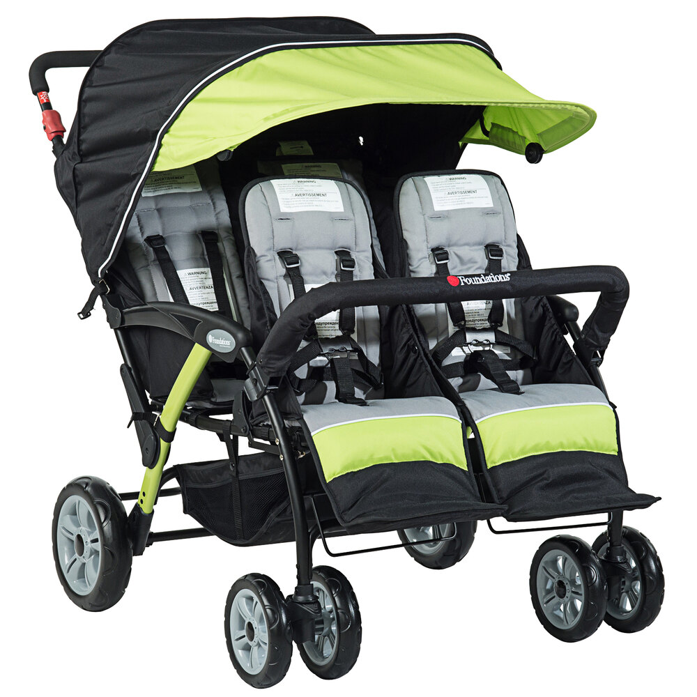 Foundations 4141299 Quad Sport 4-Passenger Lime / Black Stroller with ...