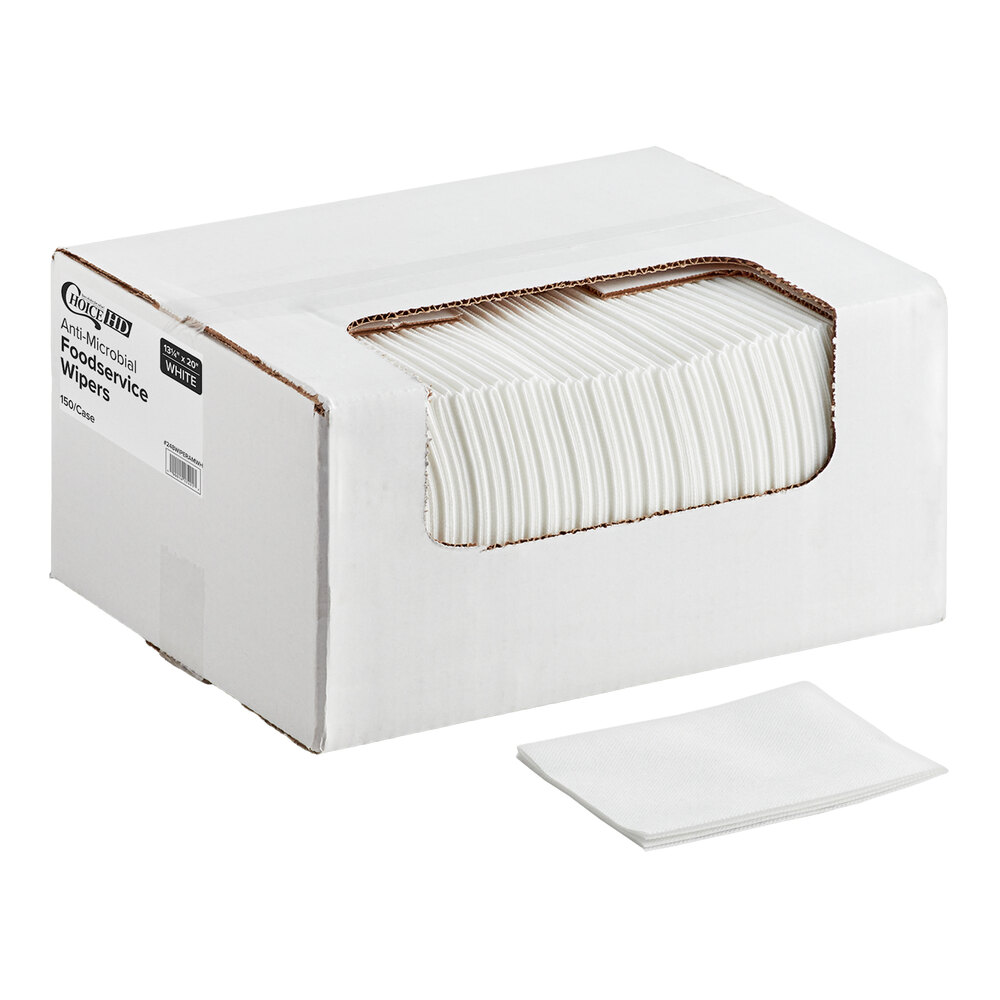 Choice 13 1/2" x 20" White Medium-Duty Antimicrobial Foodservice Wiper ...