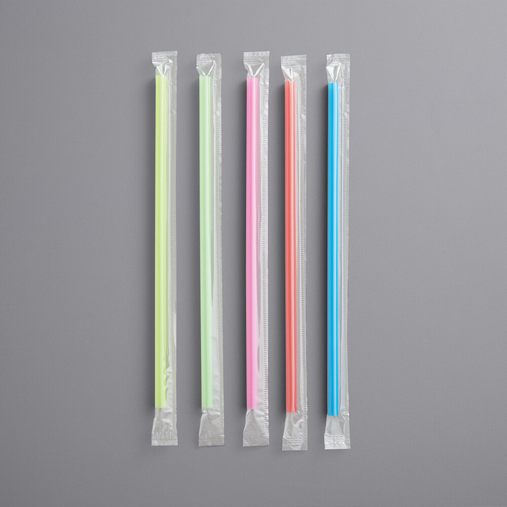 Choice 7 3/4" Jumbo Neon Wrapped Straw - 12,000/Case
