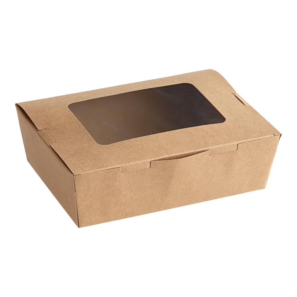 Choice Kraft Folded Paper #3 Take-Out Container with Window 7 3/4" x 5 ...