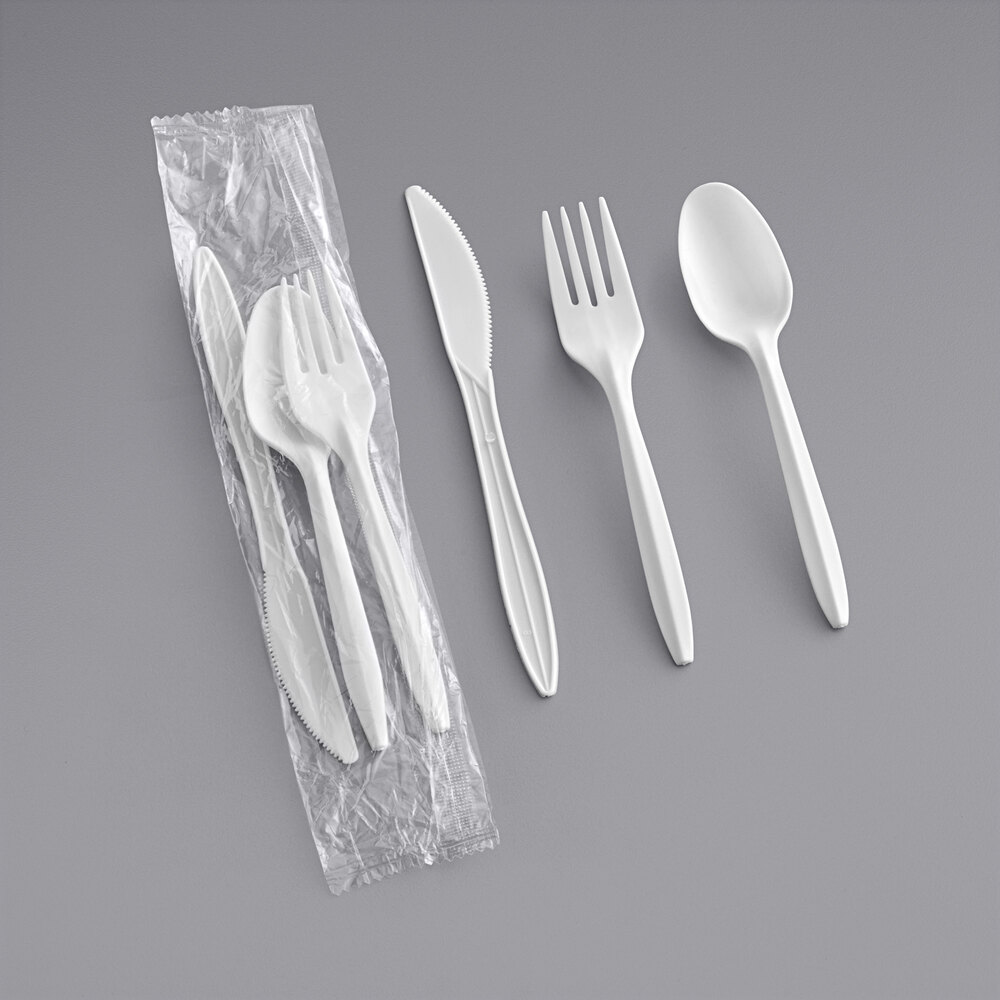 Choice Medium Weight White Wrapped Polypropylene Plastic Cutlery Set ...
