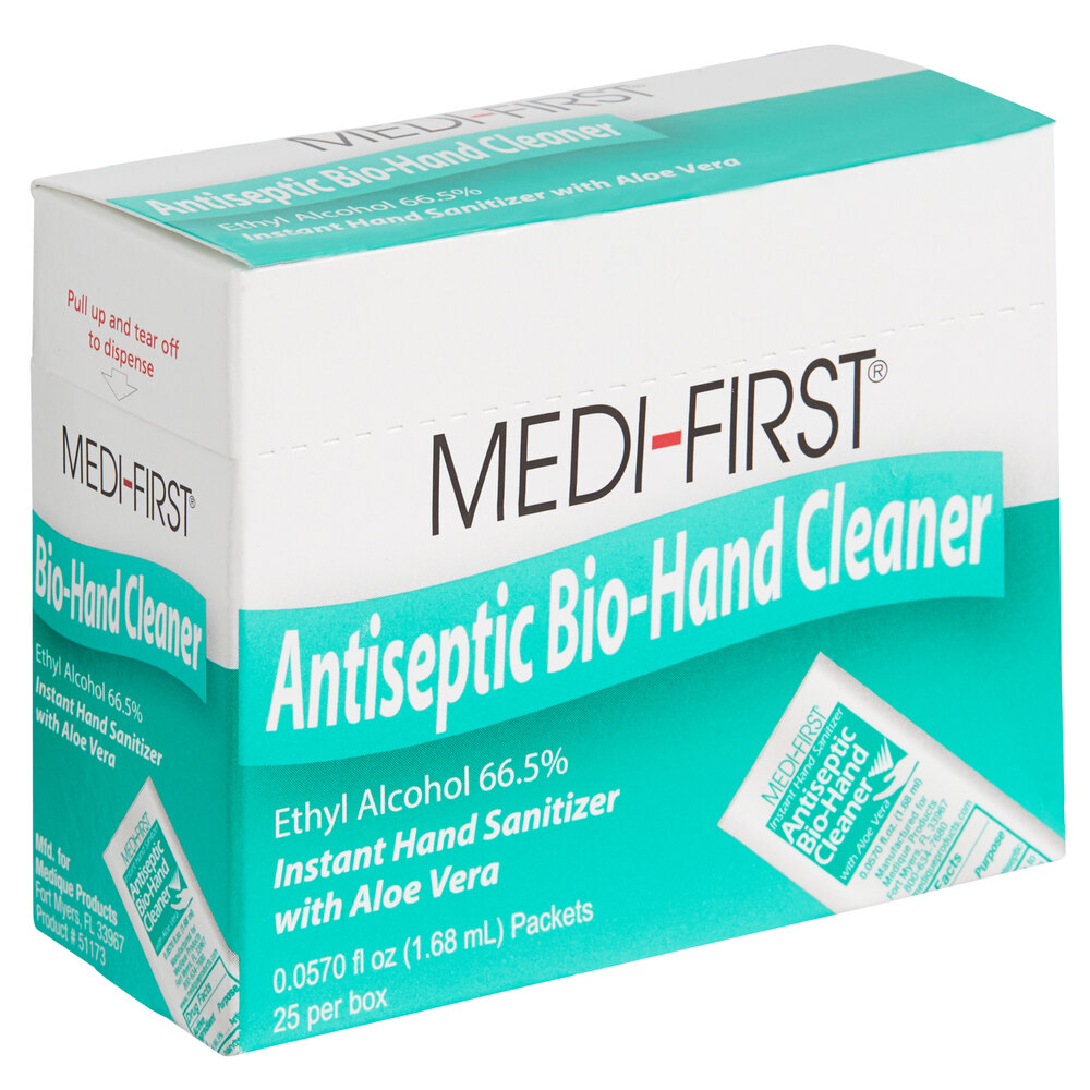 Medique 51173 Medi-First Antiseptic Bio-Hand Sanitizer Packs - 25/Box